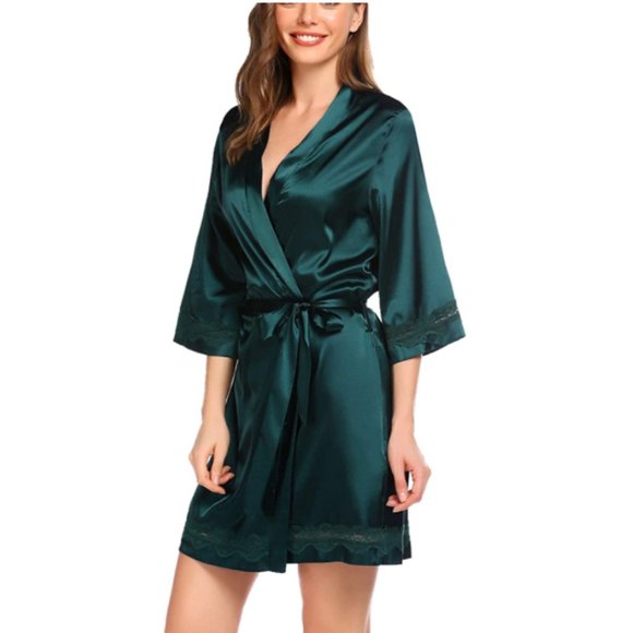 Intimates & Sleepwear | New Sexy Lace Trim Silky Satin Kimono Robe ...